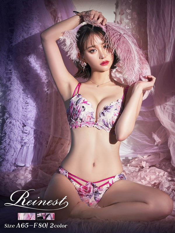 【永尾まりや着用】【Reinest】ドレッシーフラワーリッチブラジャー&バック透けフルバックショーツ｜下着・ランジェリー通販なら247ランジェリー
